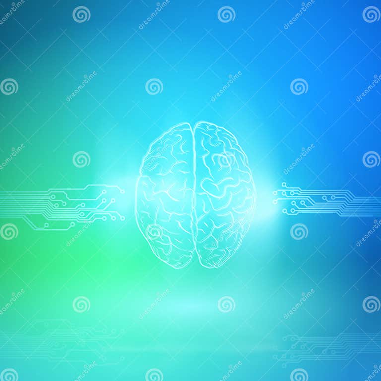 Digital Brain on Blue Background. Artificial Intelligence Concept Stock ...