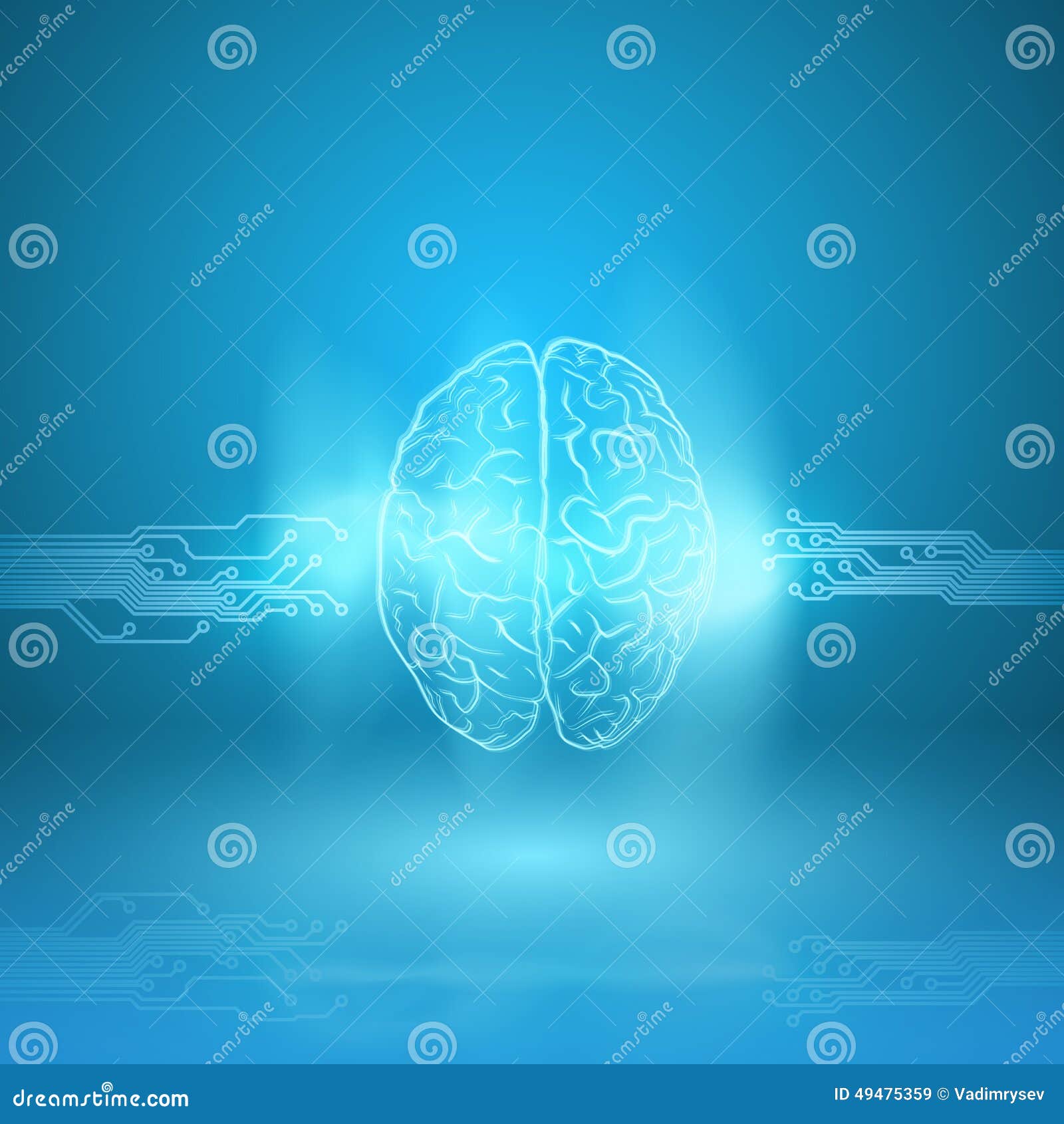 Digital Brain on Blue Background Stock Vector - Illustration of ...