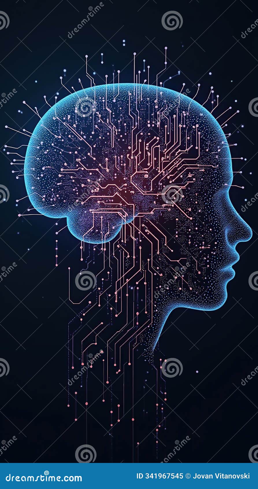 Digital Brain Circuit Board with AI Processor Concept Art Stock Illustration - Illustration of ...
