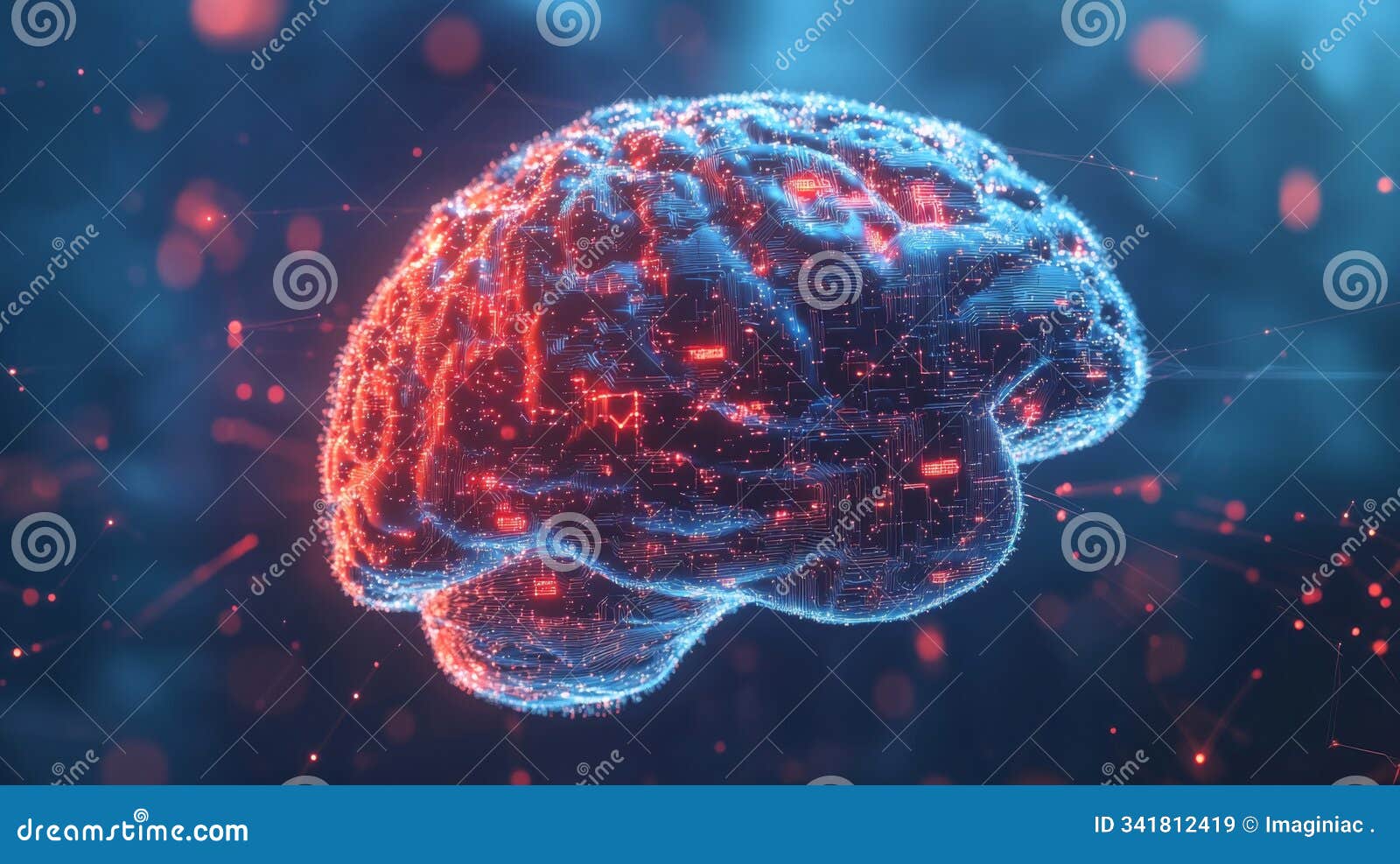 Digital Brain Circuitry with Red and Blue Lights Stock Illustration ... Digital Brain Circuitry with Red and Blue Lights Stock Illustration ...