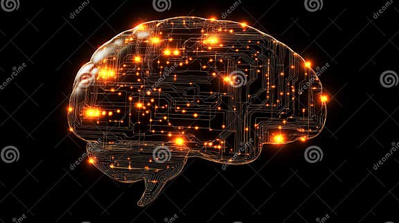 A Digital Brain Composed of Glowing Circuits and Data Streams, Representing AI and Machine ...
