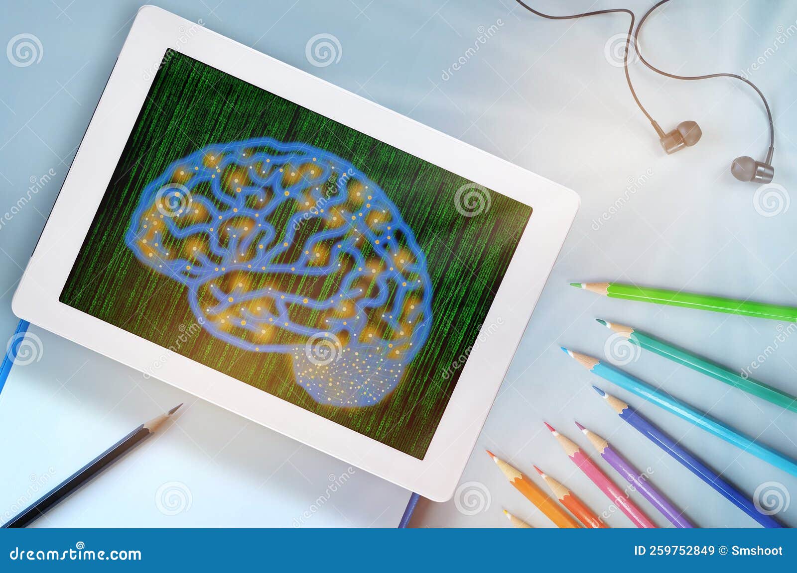 Digital Brain on Computer Digital Tablet Stock Image - Image of ...