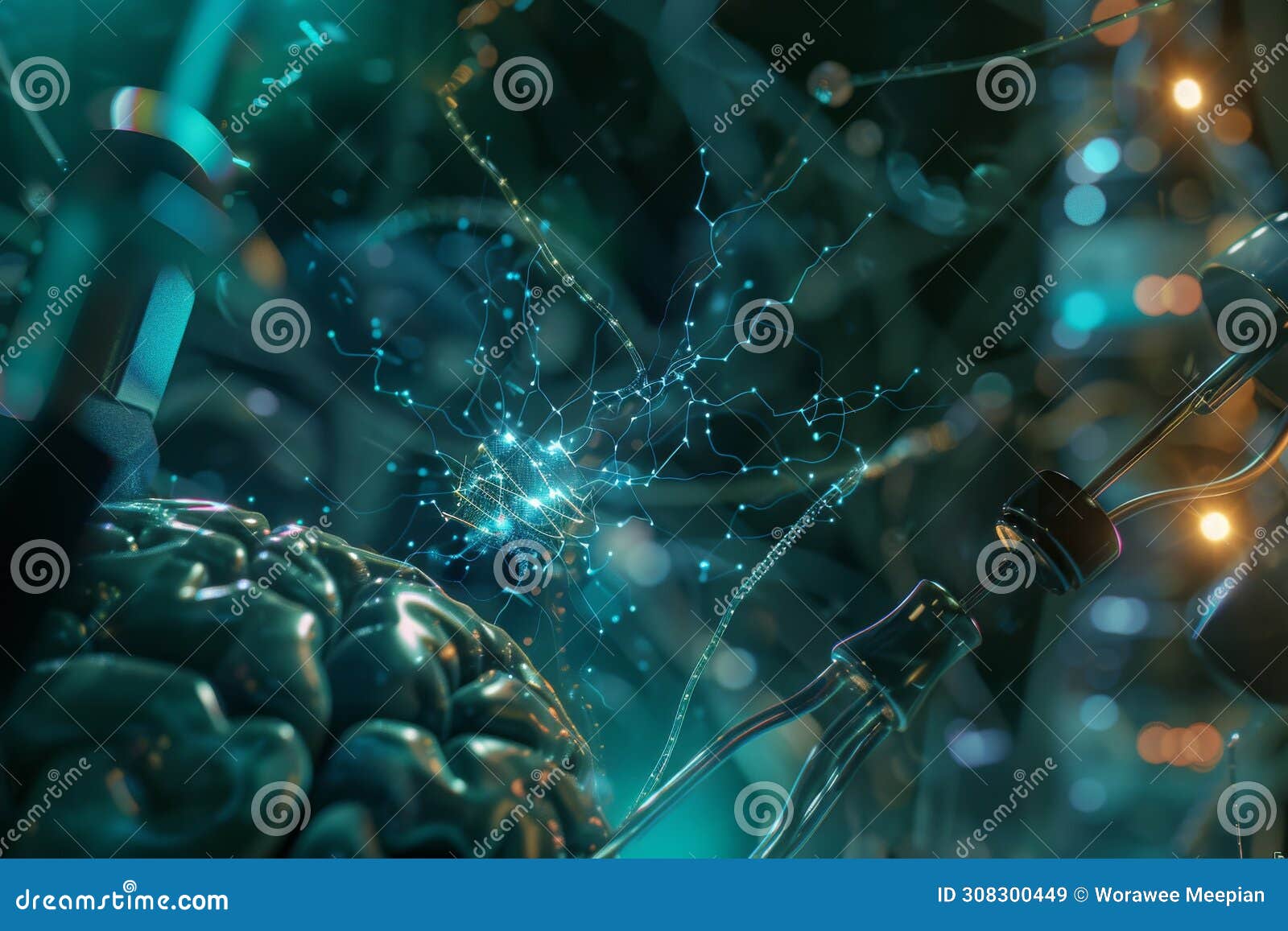 Digital Brain Concept With Neural Network Visualization Generative Ai
