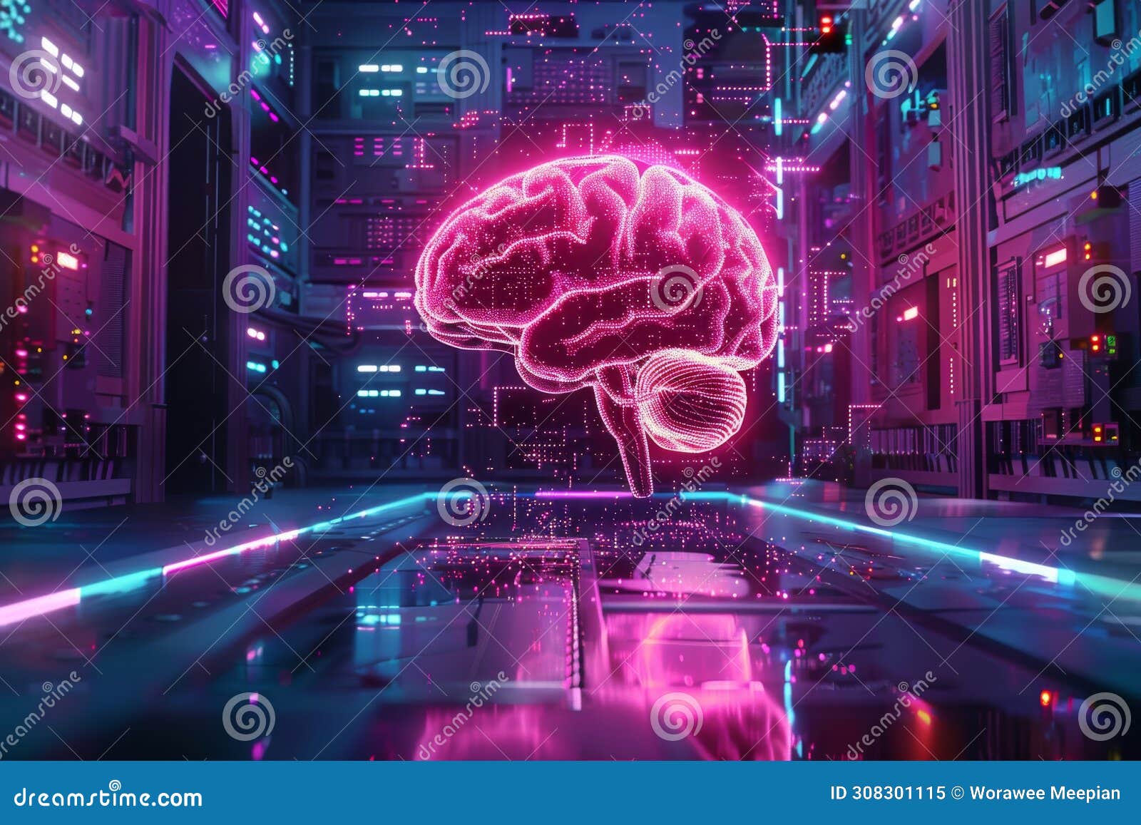 Digital Brain Concept With Neural Network Visualization Generative Ai