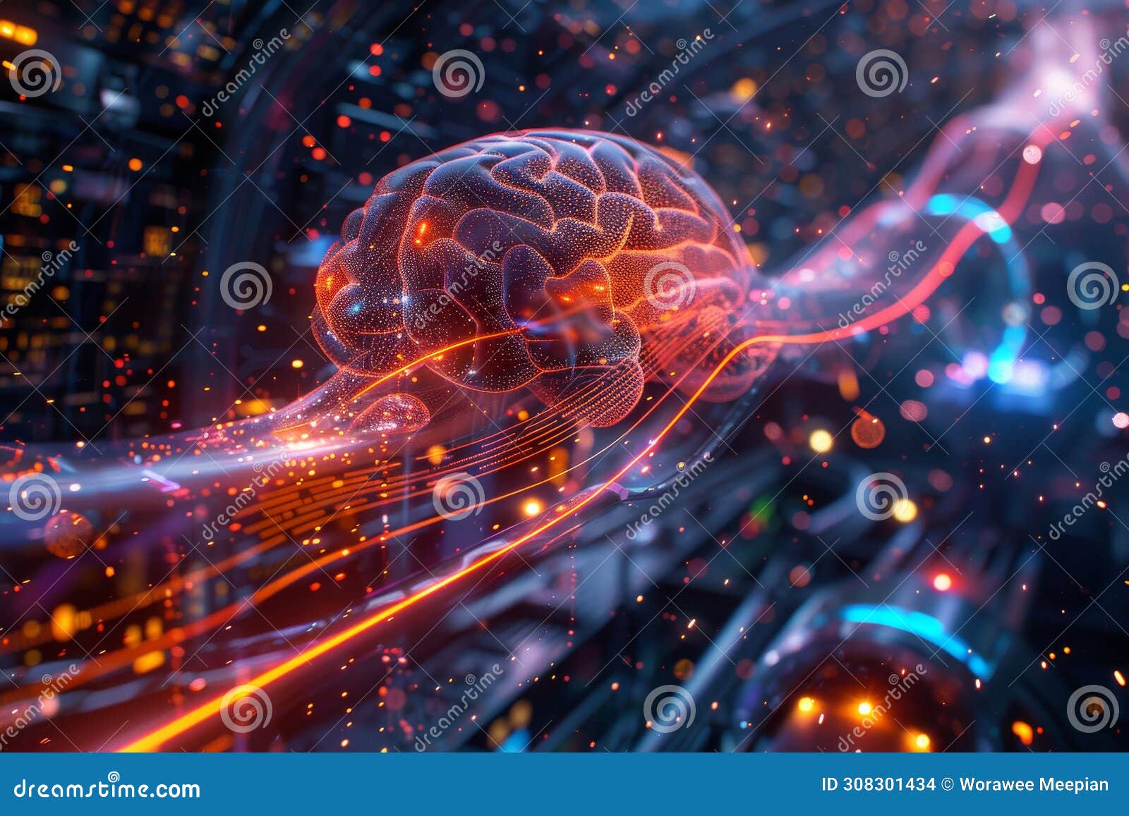 Digital Brain Concept With Neural Network Visualization Generative Ai