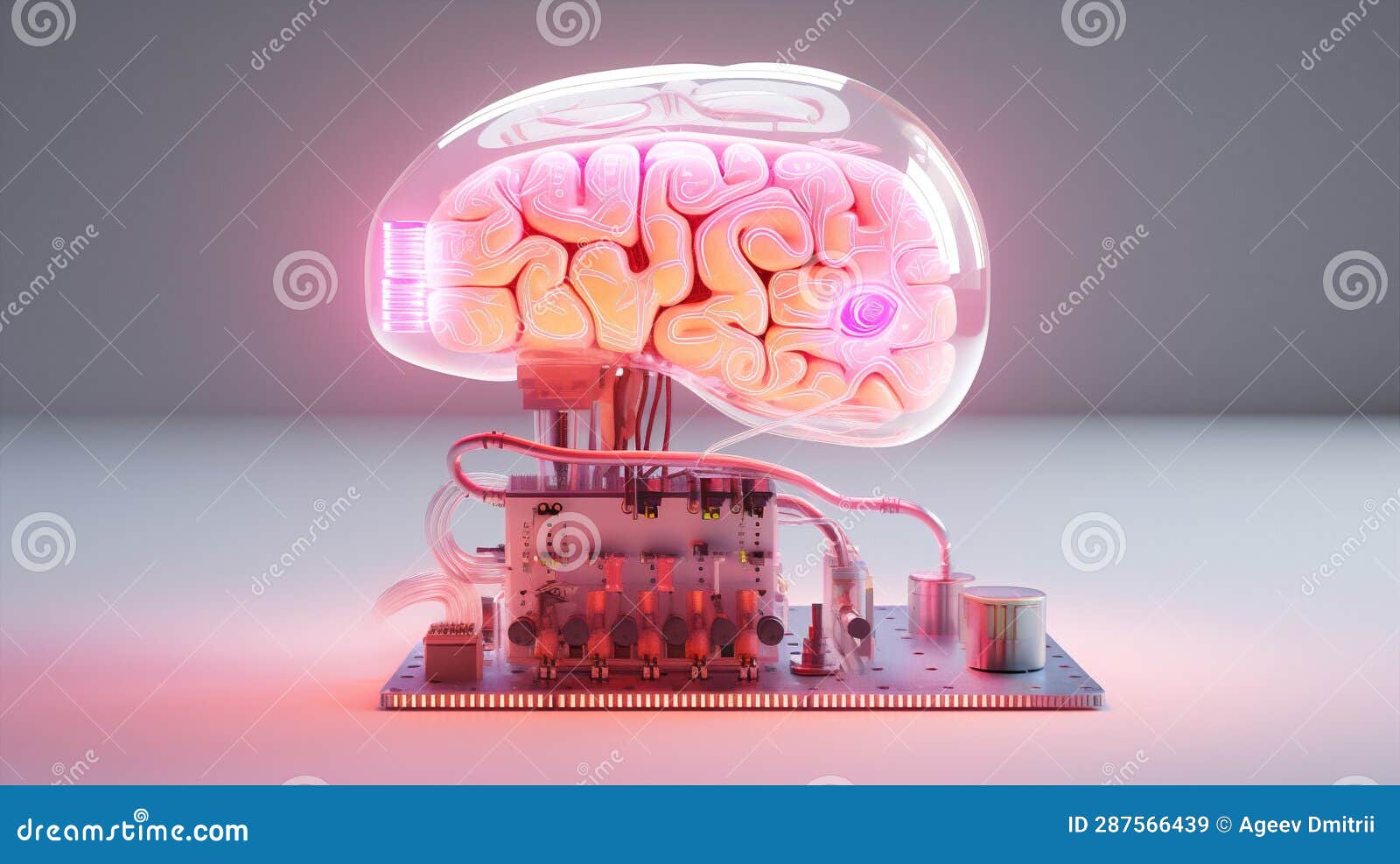 Digital Brain Concept Pink Neon Artificial Intelligence Abstract ...