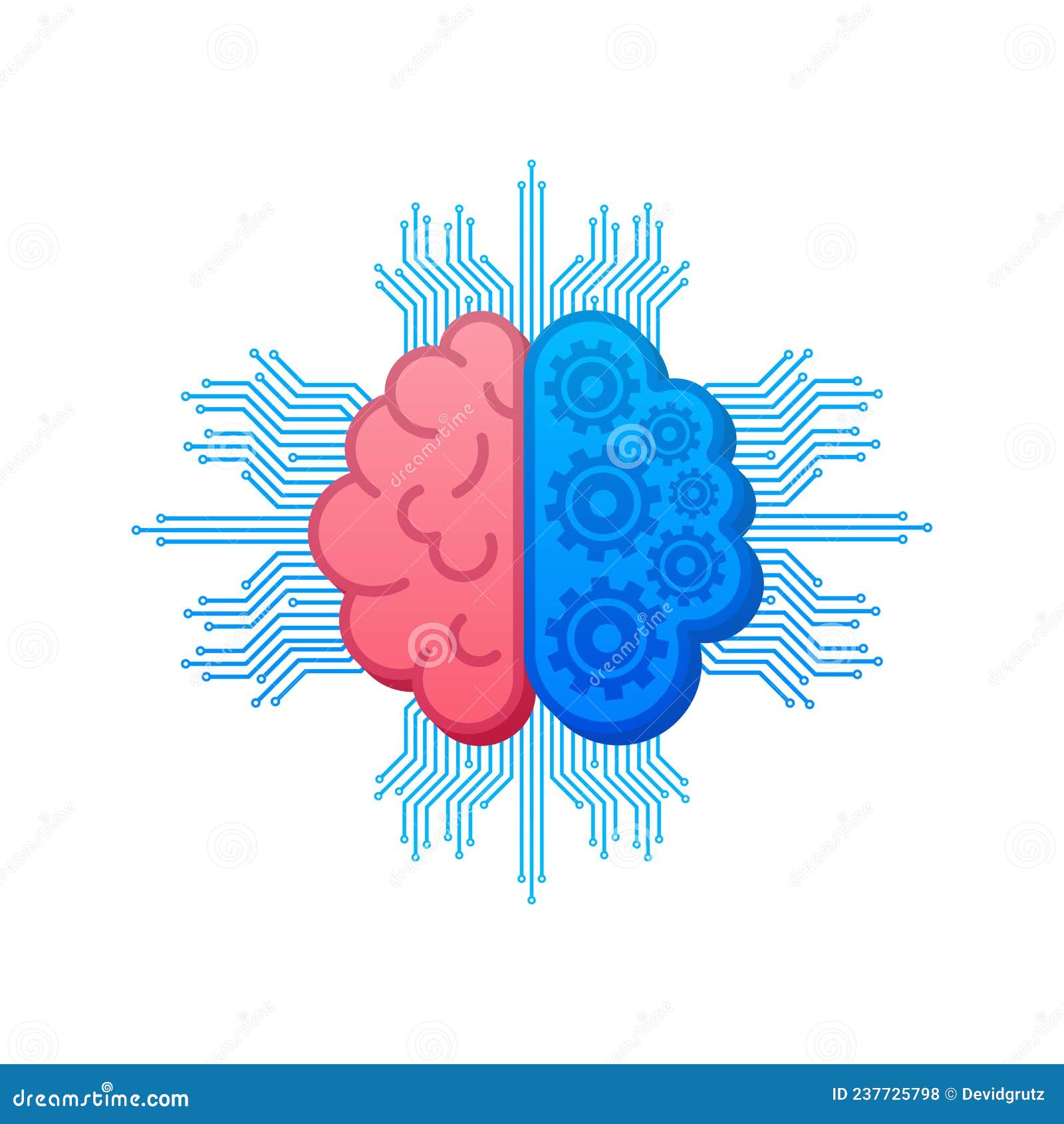 Digital Brain in 3d Style on Light Background. Big Data Vector ...