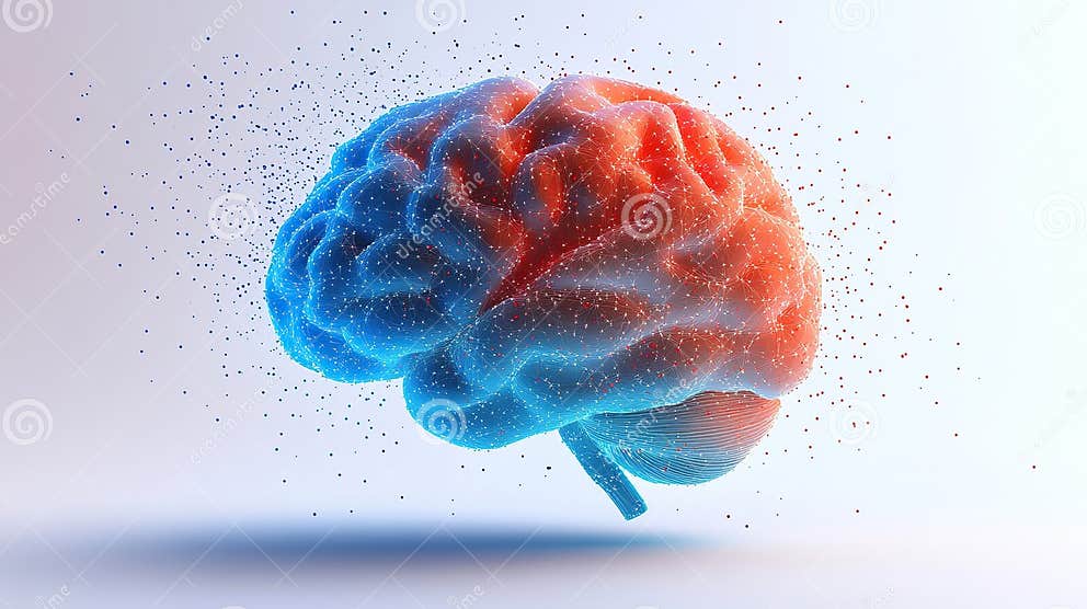 Digital Brain Dissolving, Data Particles, White Background ...