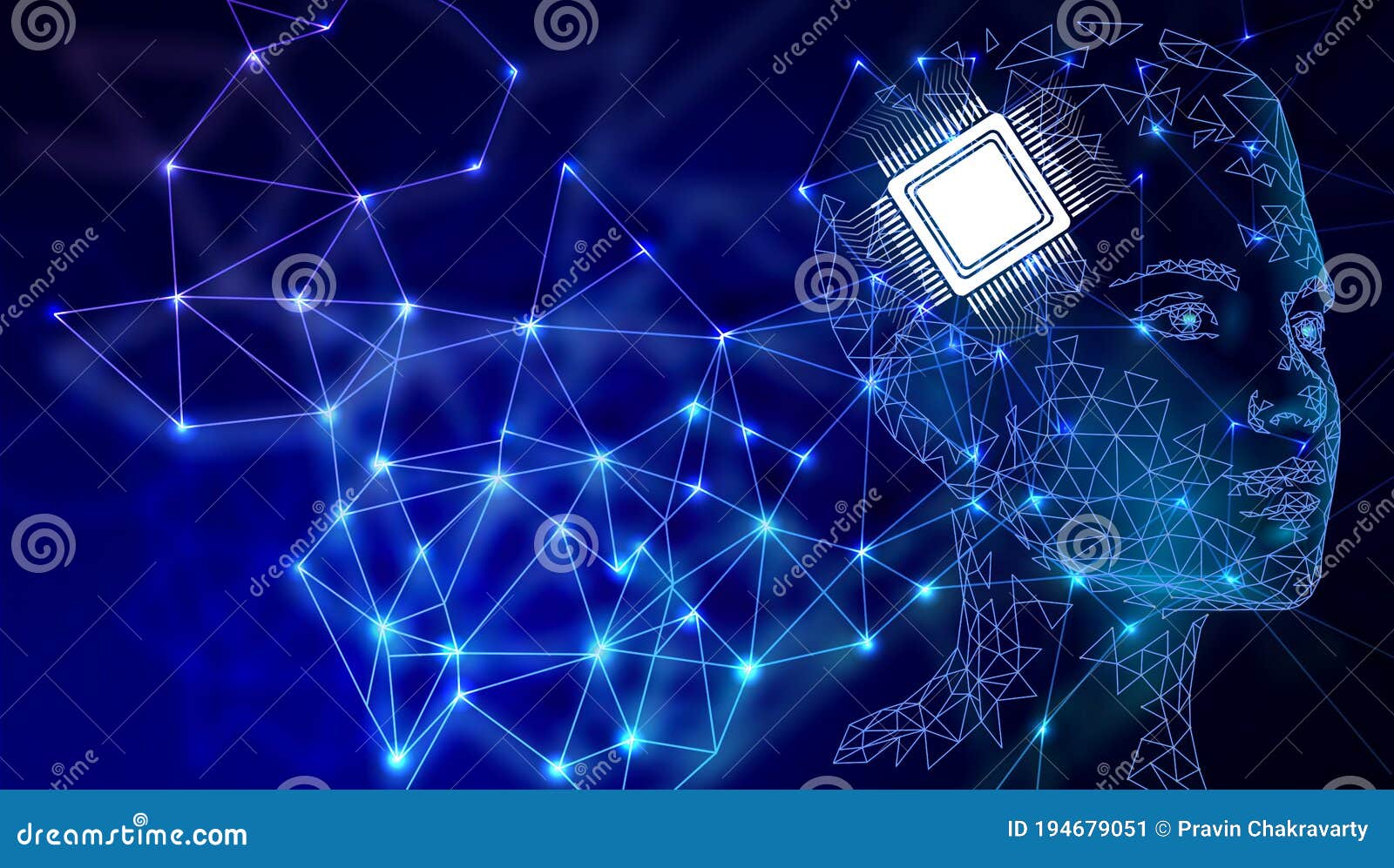 Digital Brain. Future Brain Technology Telecoms Background, Vector ...