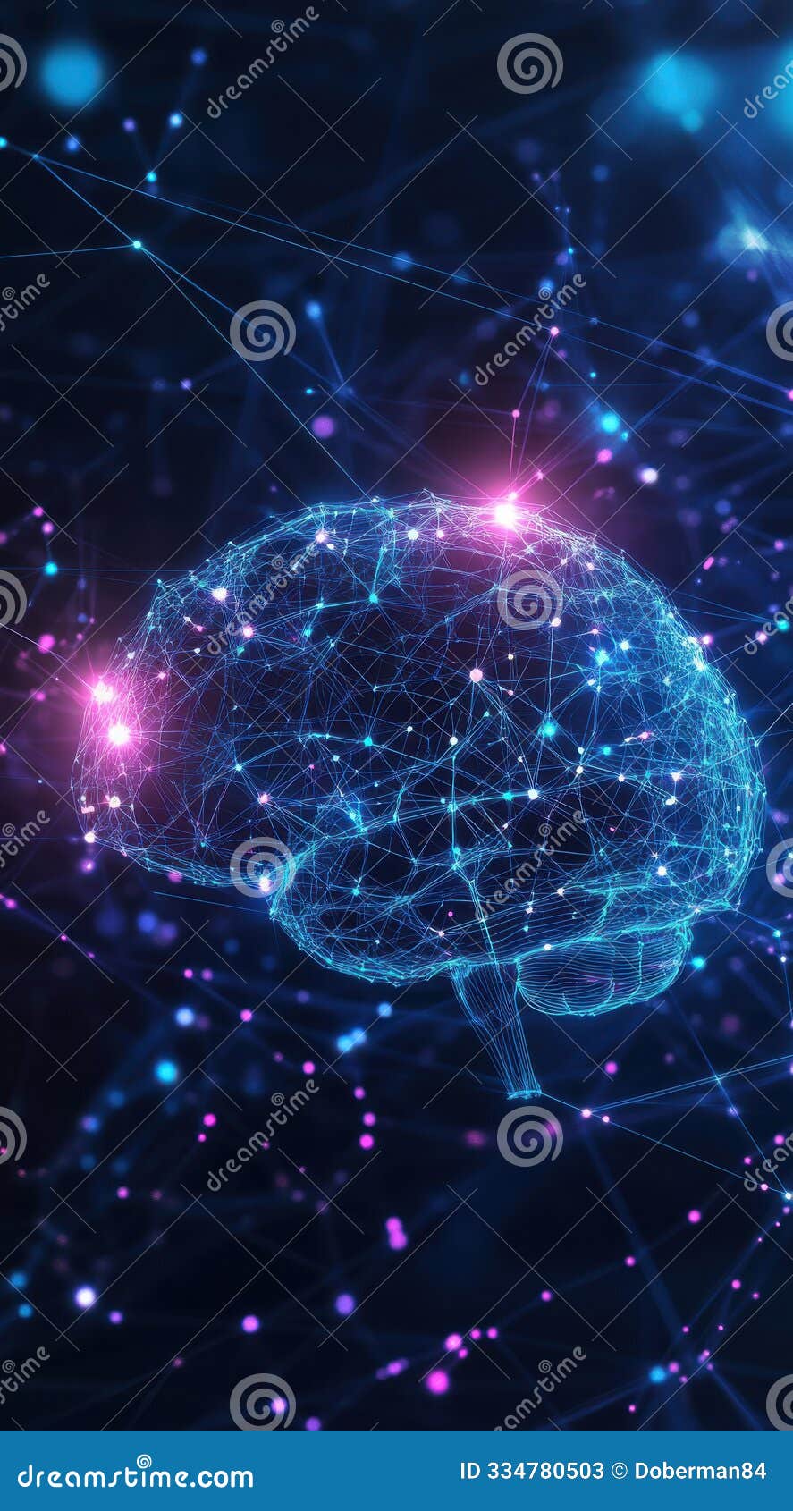 Digital Brain with Glowing Lines Illustrating Artificial Intelligence and Neural Connections ...