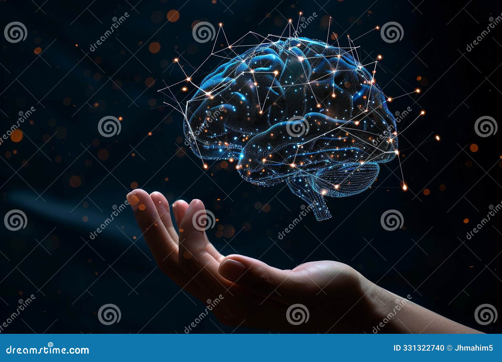 Digital Brain in Hand stock illustration. Illustration of sparkle ...