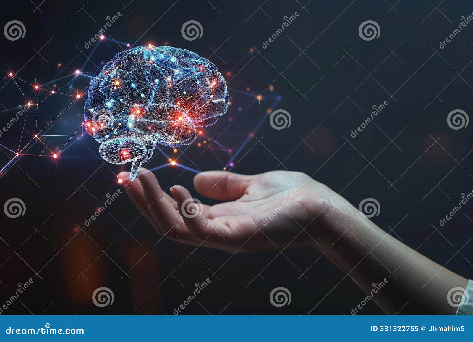 Digital Brain in Hand stock illustration. Illustration of thinking ...