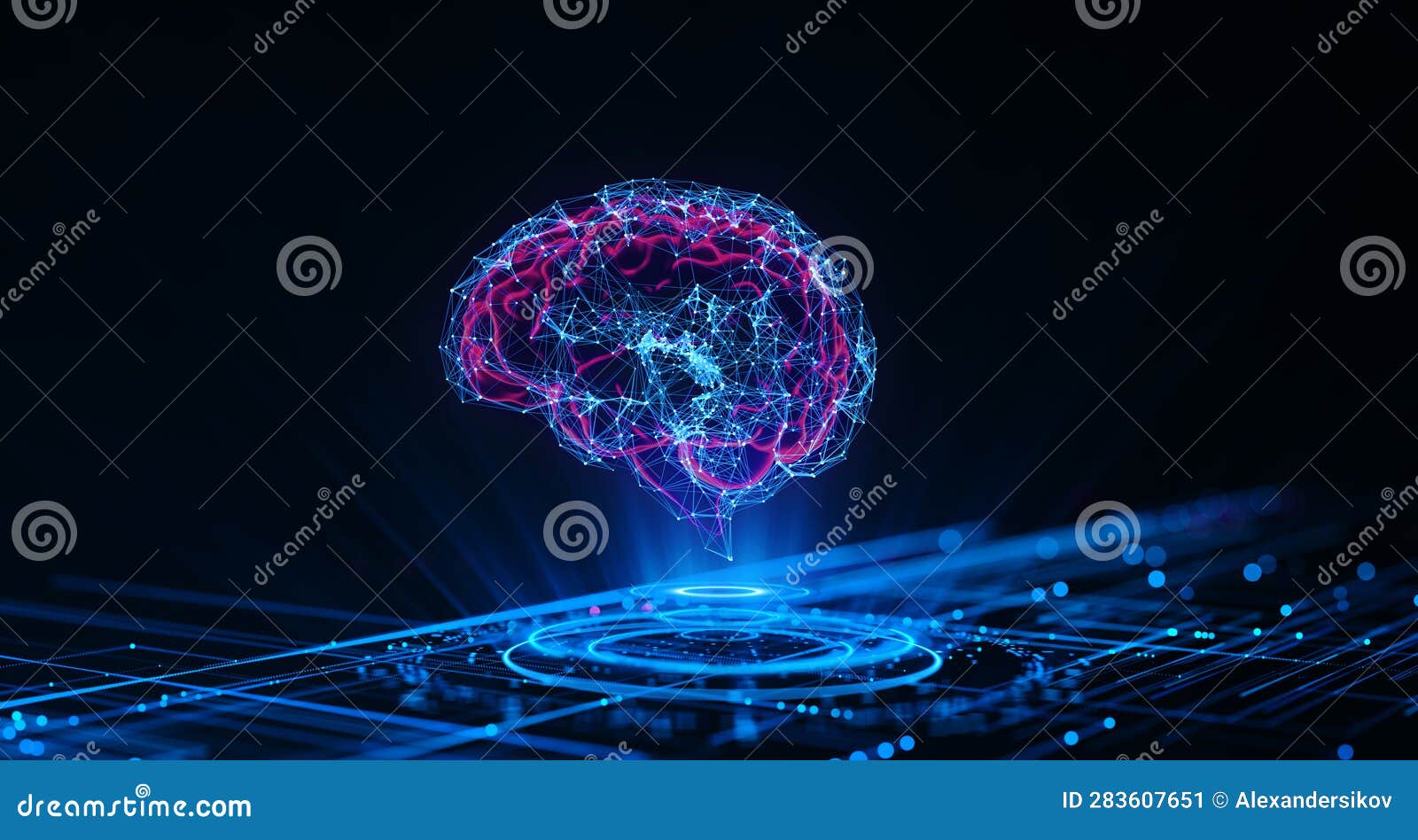 Digital Brain Hologram Hud. Artificial Intelligence AI Machine Deep ...