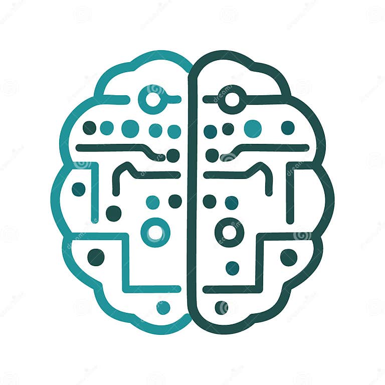 Digital Brain Icon. Abstract Brain Illustration with Circuit Design ...