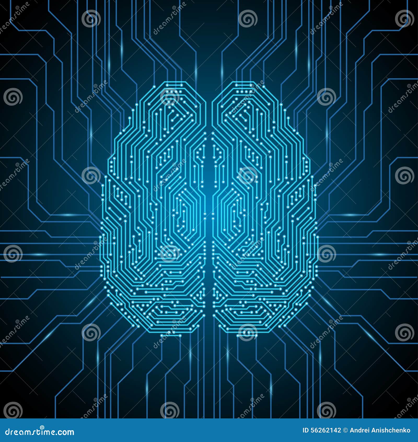 Digital brain illustration stock vector. Illustration of head - 56262142