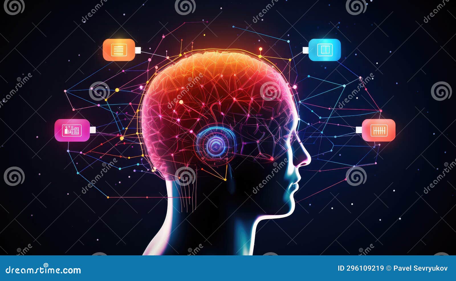 Digital Brain Interface Device Stock Illustration - Illustration of ...