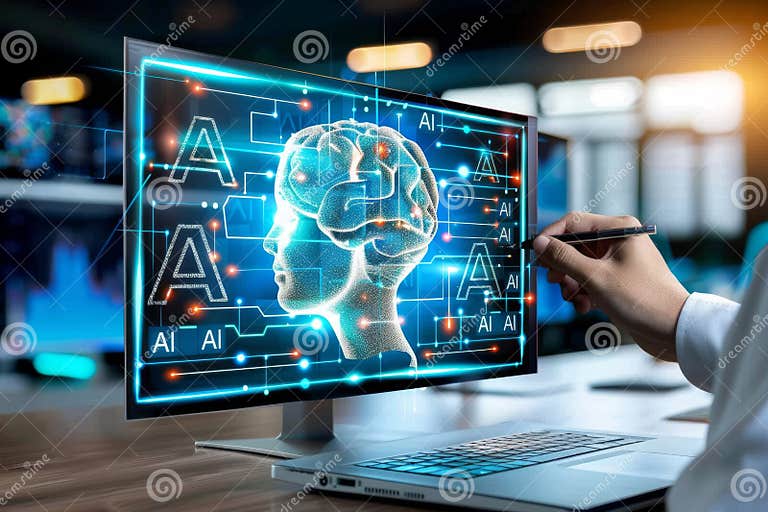 Digital Brain Interface Displaying AI Data, Illustrating the Visualization of Artificial ...