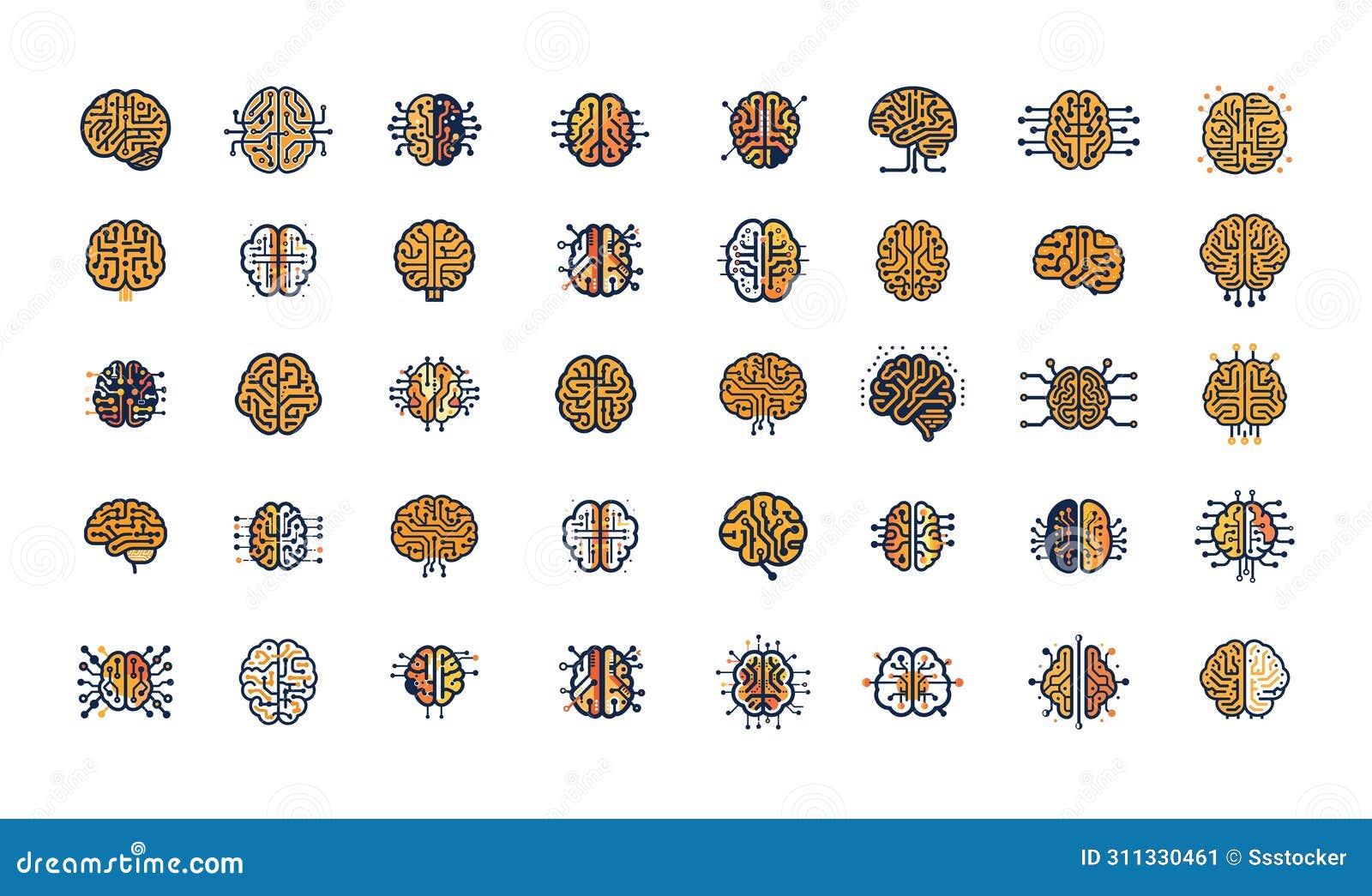 Brain Logos Cartoon Vector Set. Human Body Anatomy Mind Neuroscience ...