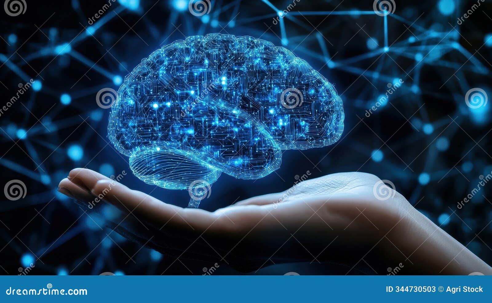 Digital Brain Network in Hand, Representing Artificial Intelligence Stock Illustration ...