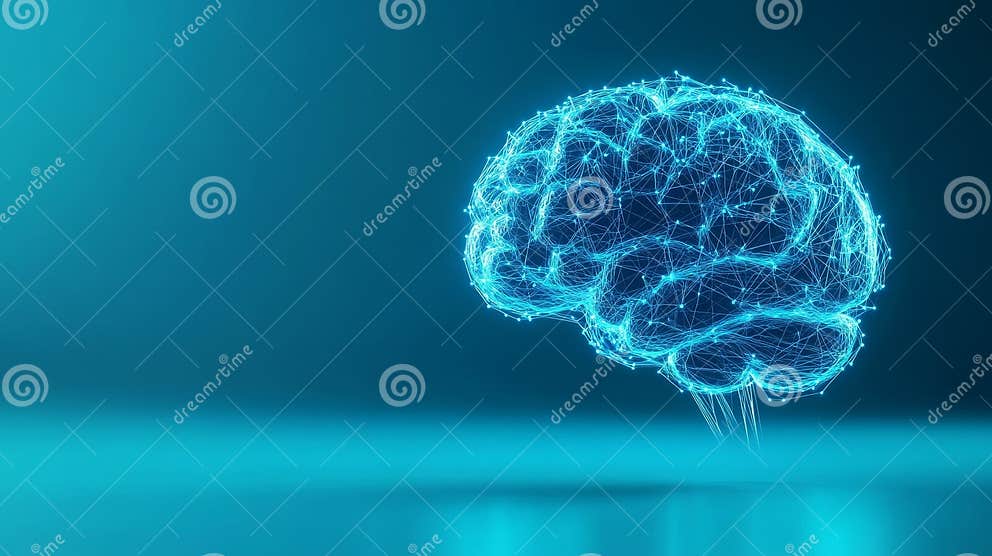 Digital Brain Networked Intelligence a 3D of a Brain Made from Lines ...