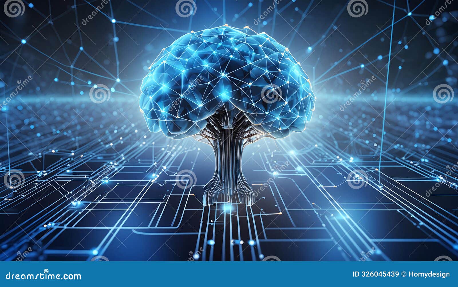 A Digital Brain with Neural Network Connections on a Blue Backdrop ...