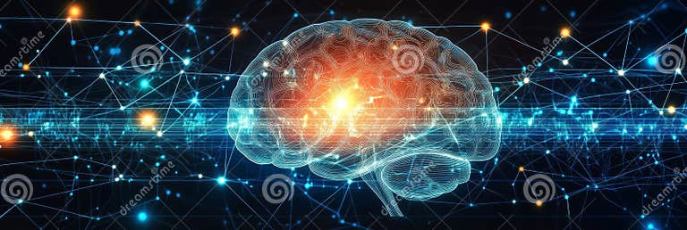 Digital Brain. Neural Network on Technology Background with Lines ...