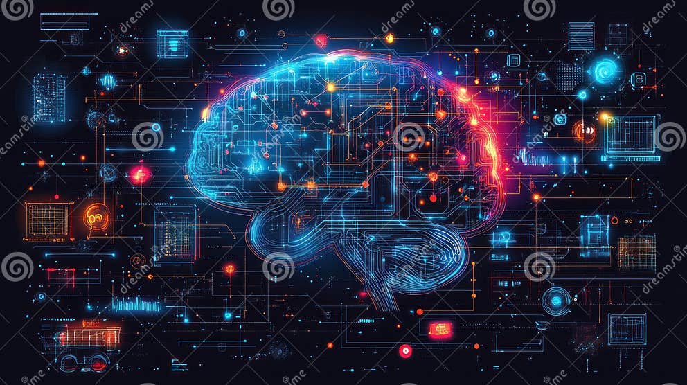 Digital Brain, a Neural Network Visualization Stock Illustration ...