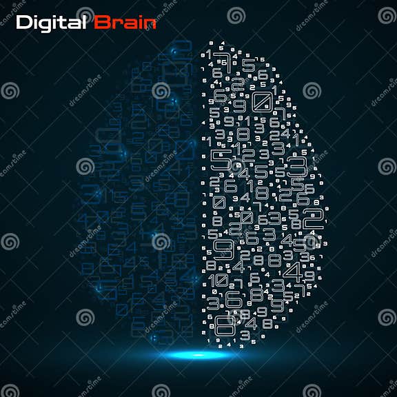Digital Brain with Numbers. Artificial Intelligence Concept Stock ...