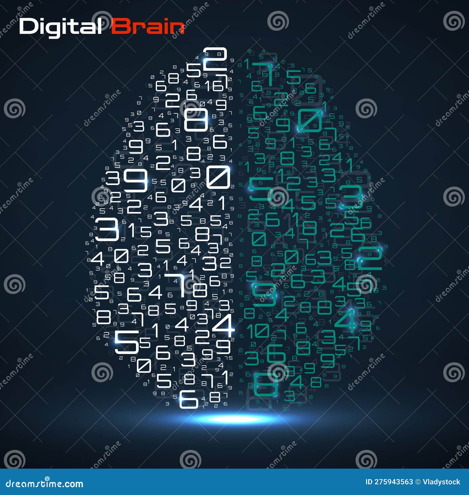 Digital Brain with Numbers. Artificial Intelligence Concept Stock ...
