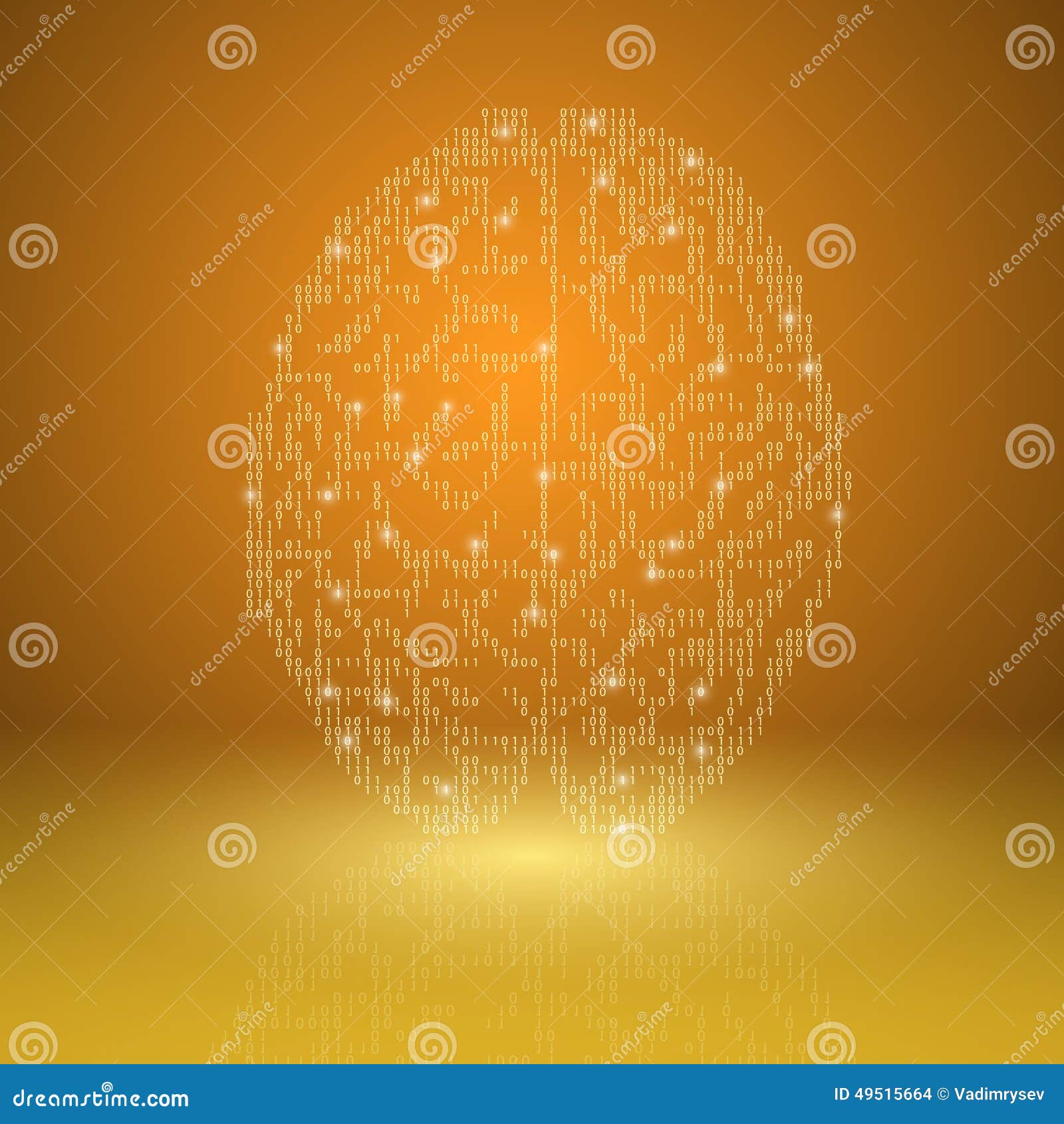 Digital Brain on Orange Background Stock Vector - Illustration of ...