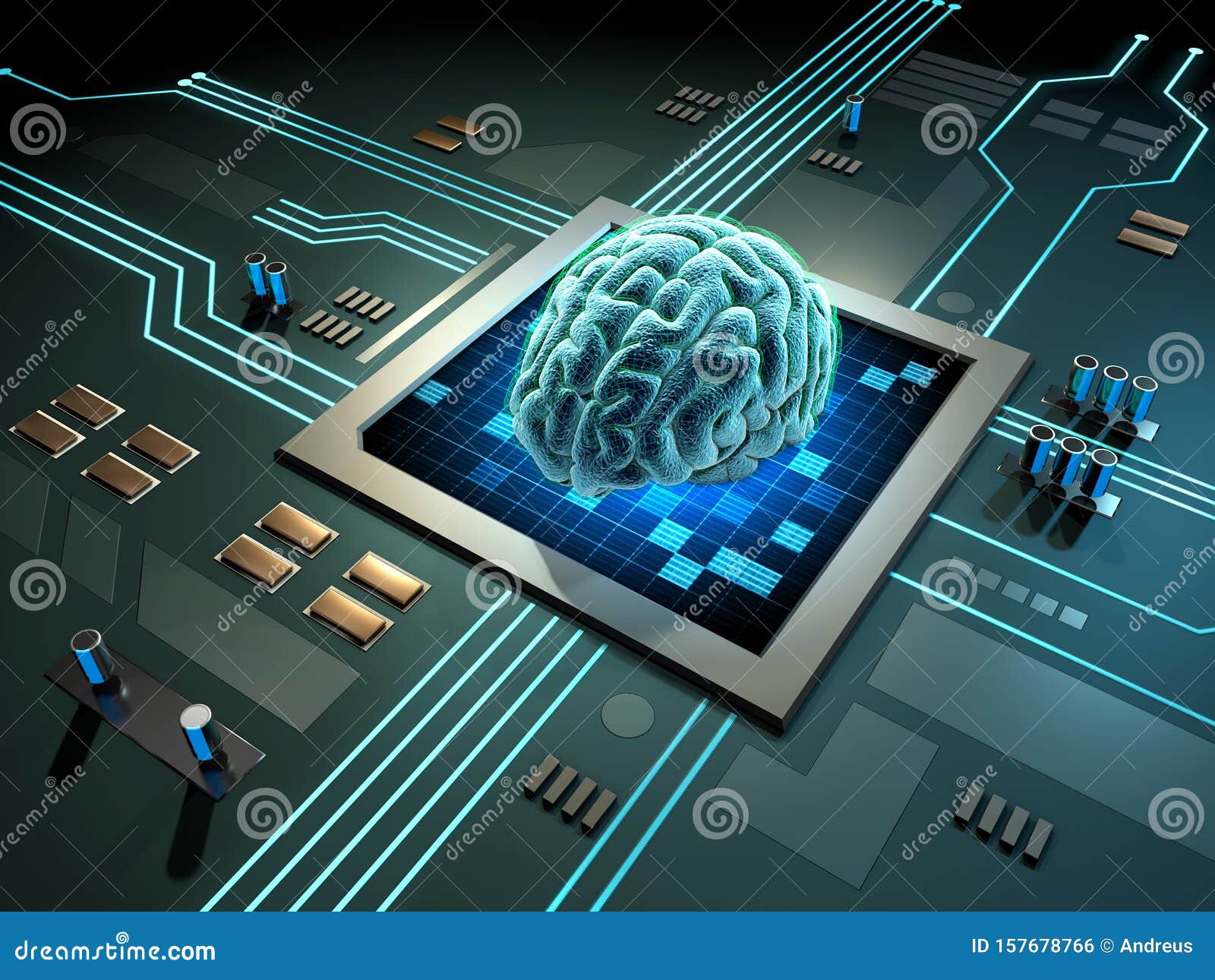Digital Brain on a Printed Circuits Board Stock Illustration ... Digital Brain on a Printed Circuits Board Stock Illustration ...