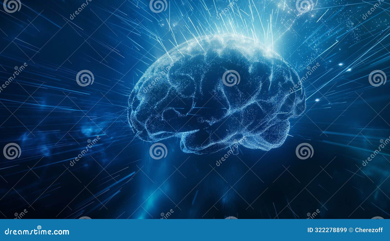 Digital Brain with Radiating Light Stock Image - Image of visualization ...