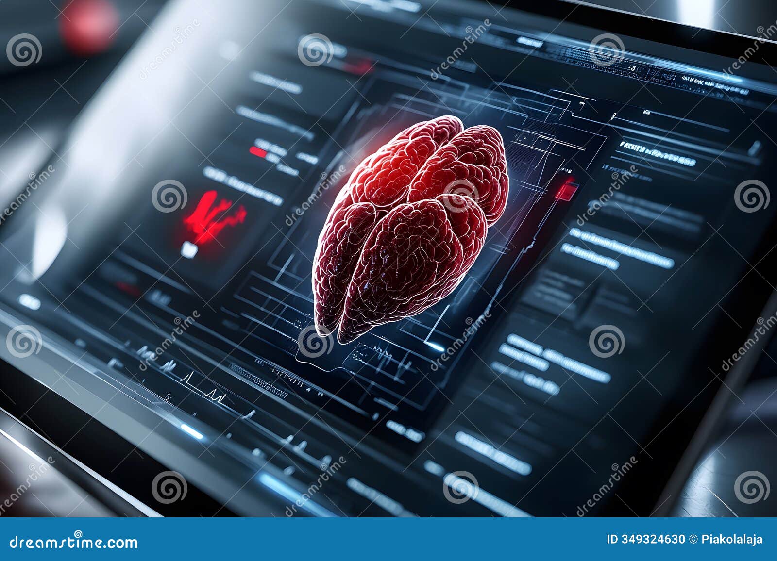 Digital Brain Scan on Futuristic Interface Display Representing ...