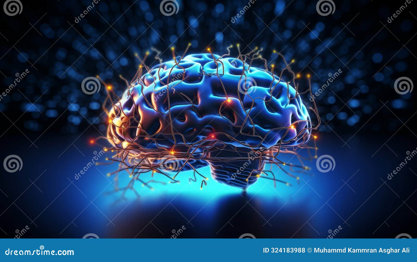 Digital Brain Shaped with Blue Neural Connection Stock Illustration ...