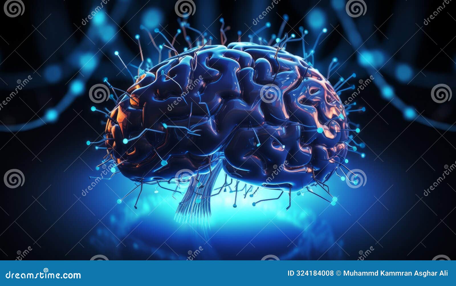 Digital Brain Shaped with Blue Neural Connection Stock Illustration ...