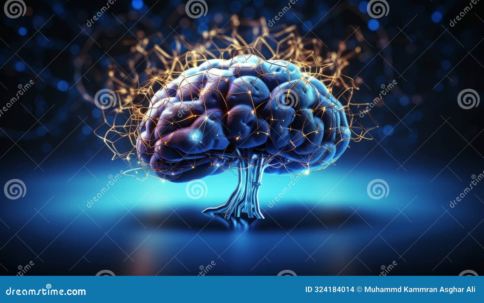 Digital Brain Shaped with Blue Neural Connection Stock Illustration ...