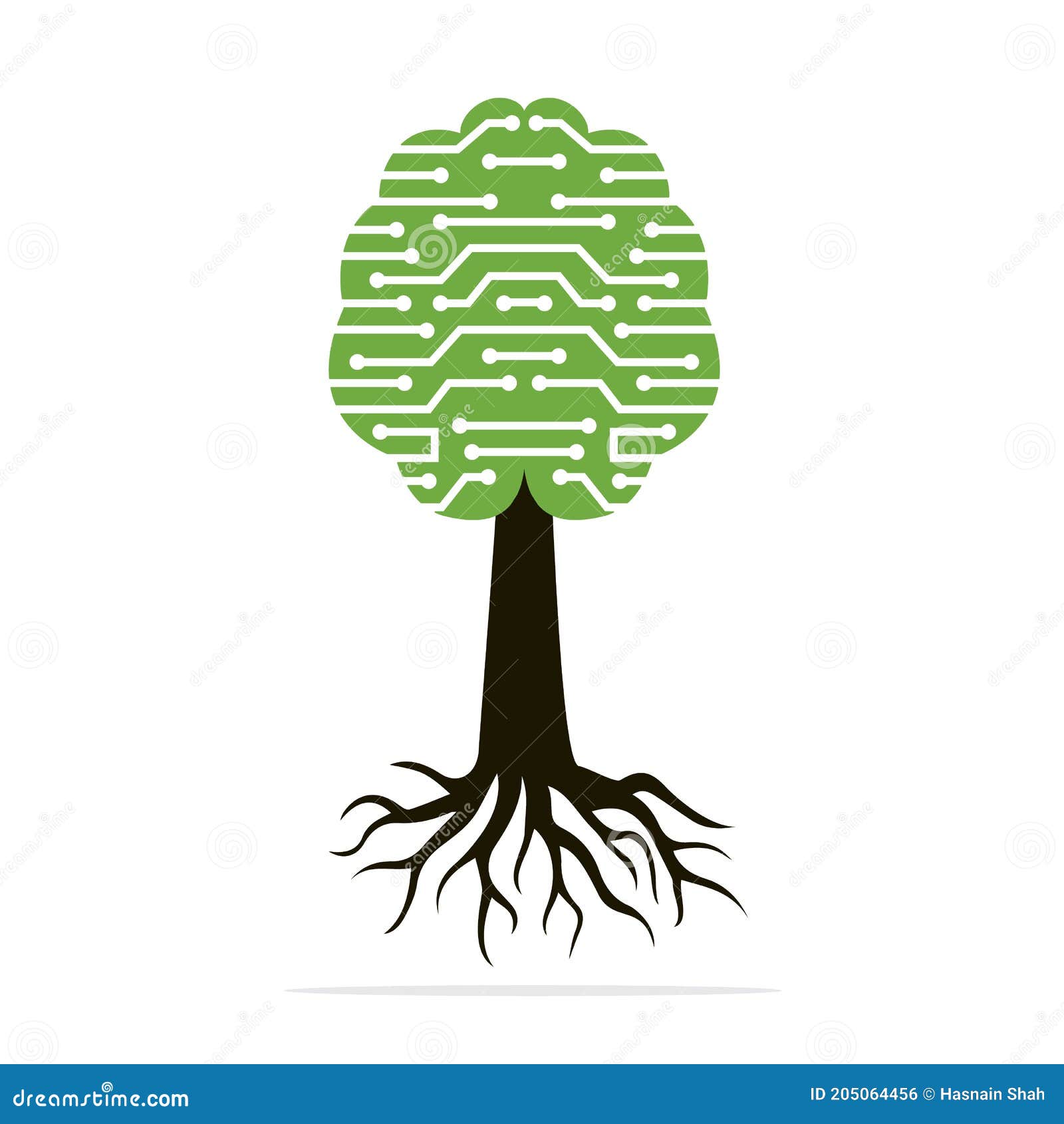 Digital Brain Tree Roots Logo Design. Stock Vector - Illustration of ...