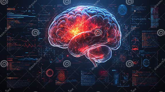 Digital Brain Visualization with Glowing Connections and Data Analytics ...