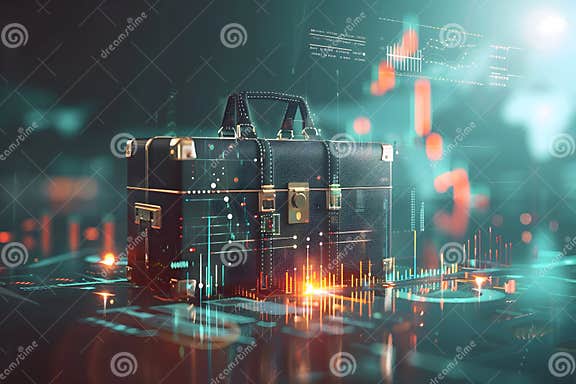 A Digital Briefcase Surrounded by Financial Data Visualizations Stock ...