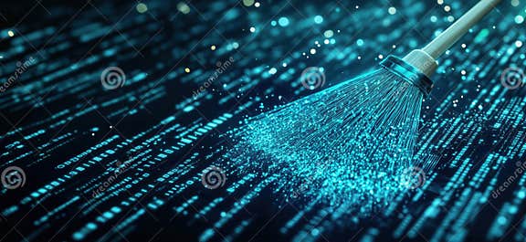Digital Broom Sweeping Away Data Particles, Abstract Technology ...
