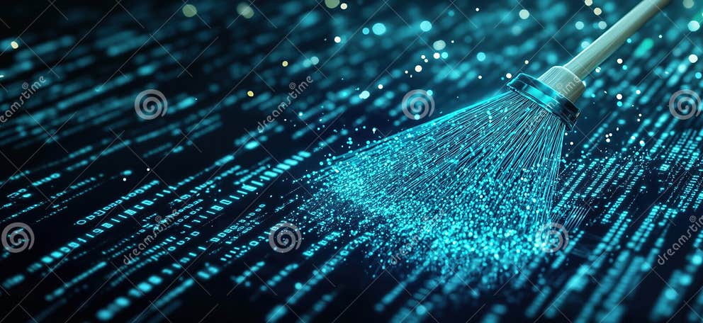 Digital Broom Sweeping Away Data Particles, Abstract Technology ...