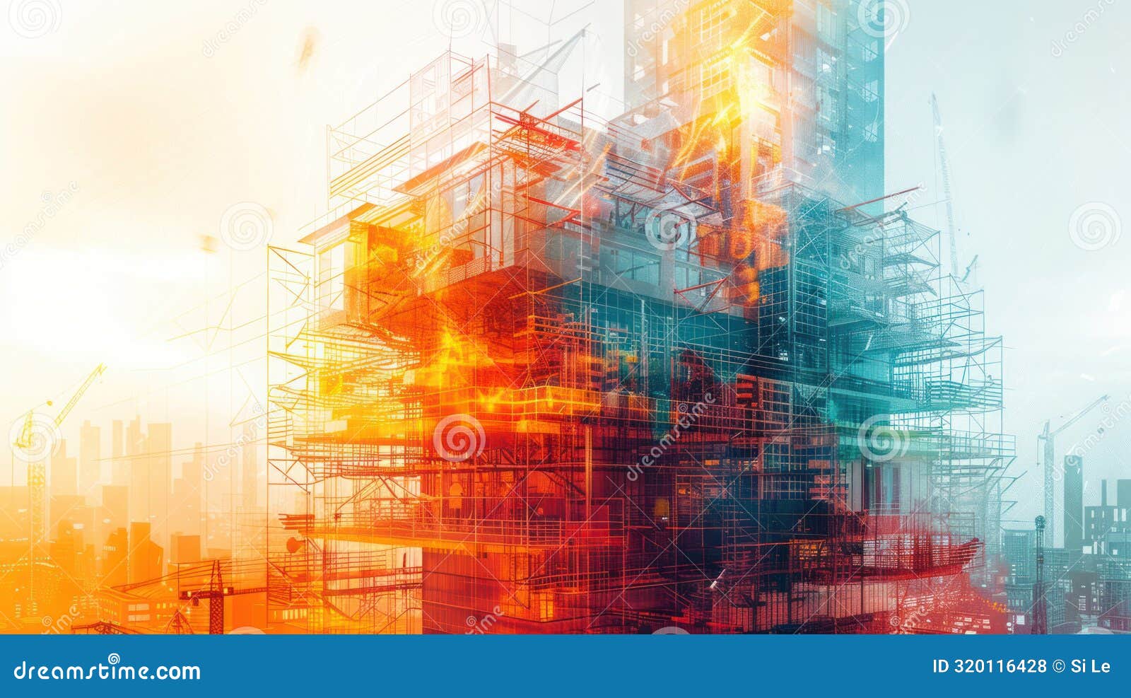 Digital Building Construction with Double Exposure Illustration ...