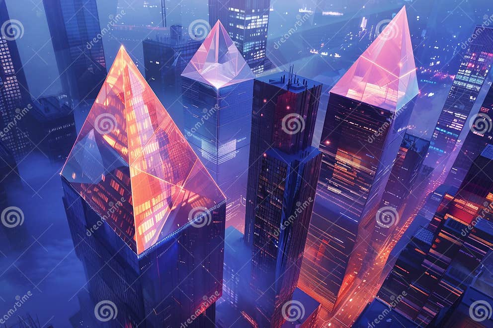 Digital Building of Glowing 3d Triangular Polygons Stock Photo - Image ...