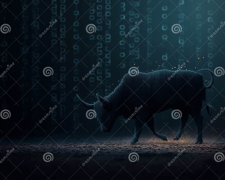 Digital Bull in the Binary Code Stock Illustration - Illustration of ...