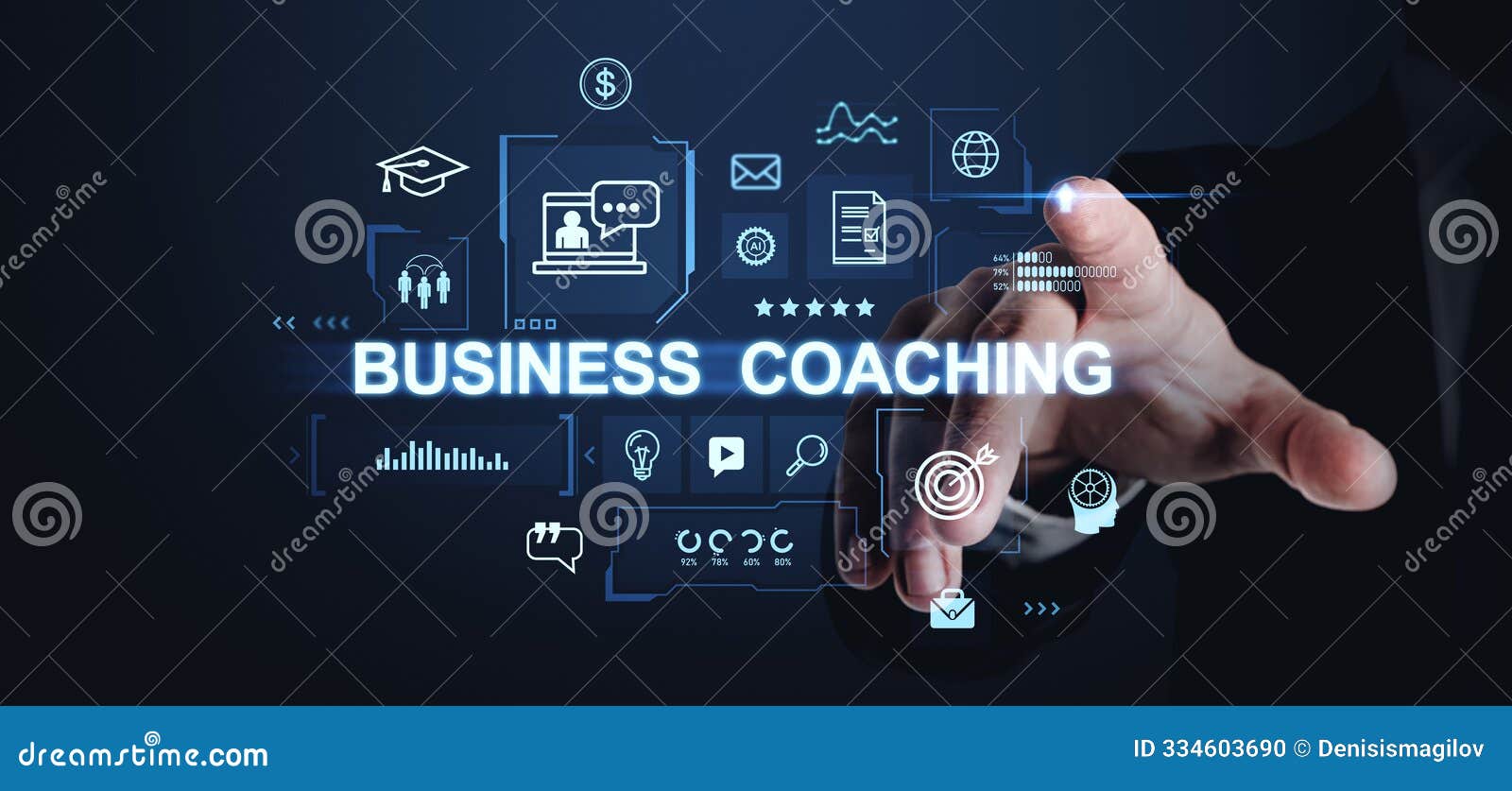 Digital Business Coaching Concept with Icons on a Futuristic Interface ...