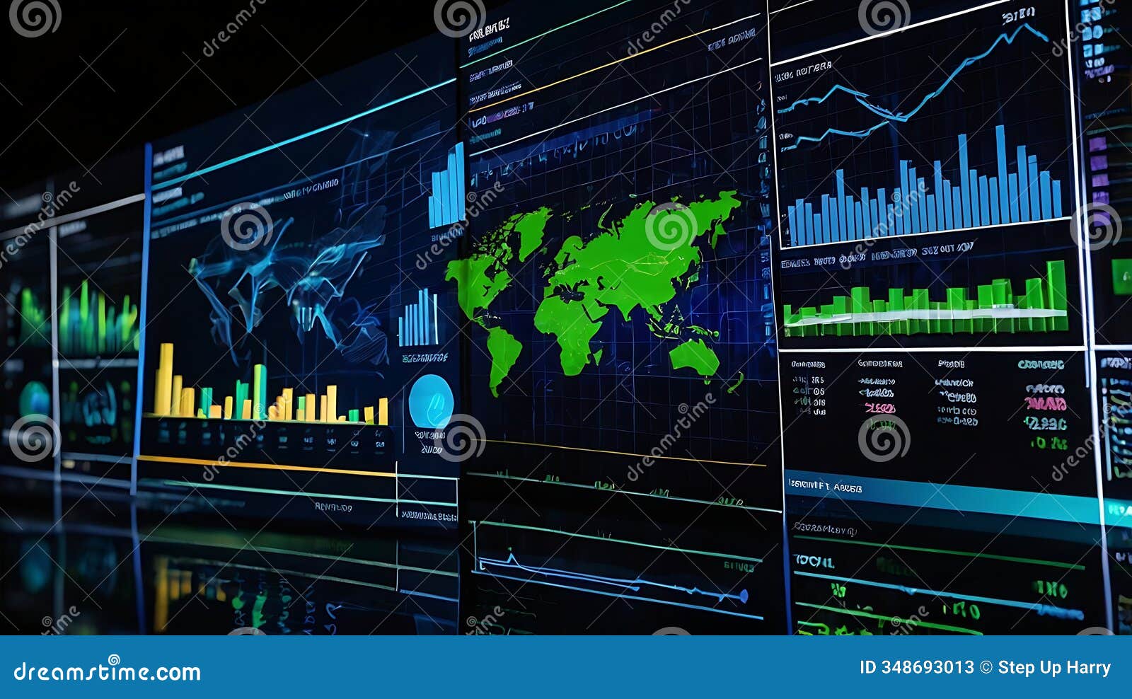 Tech Business Dashboard with Graphs, Icons, and Digital Data ...