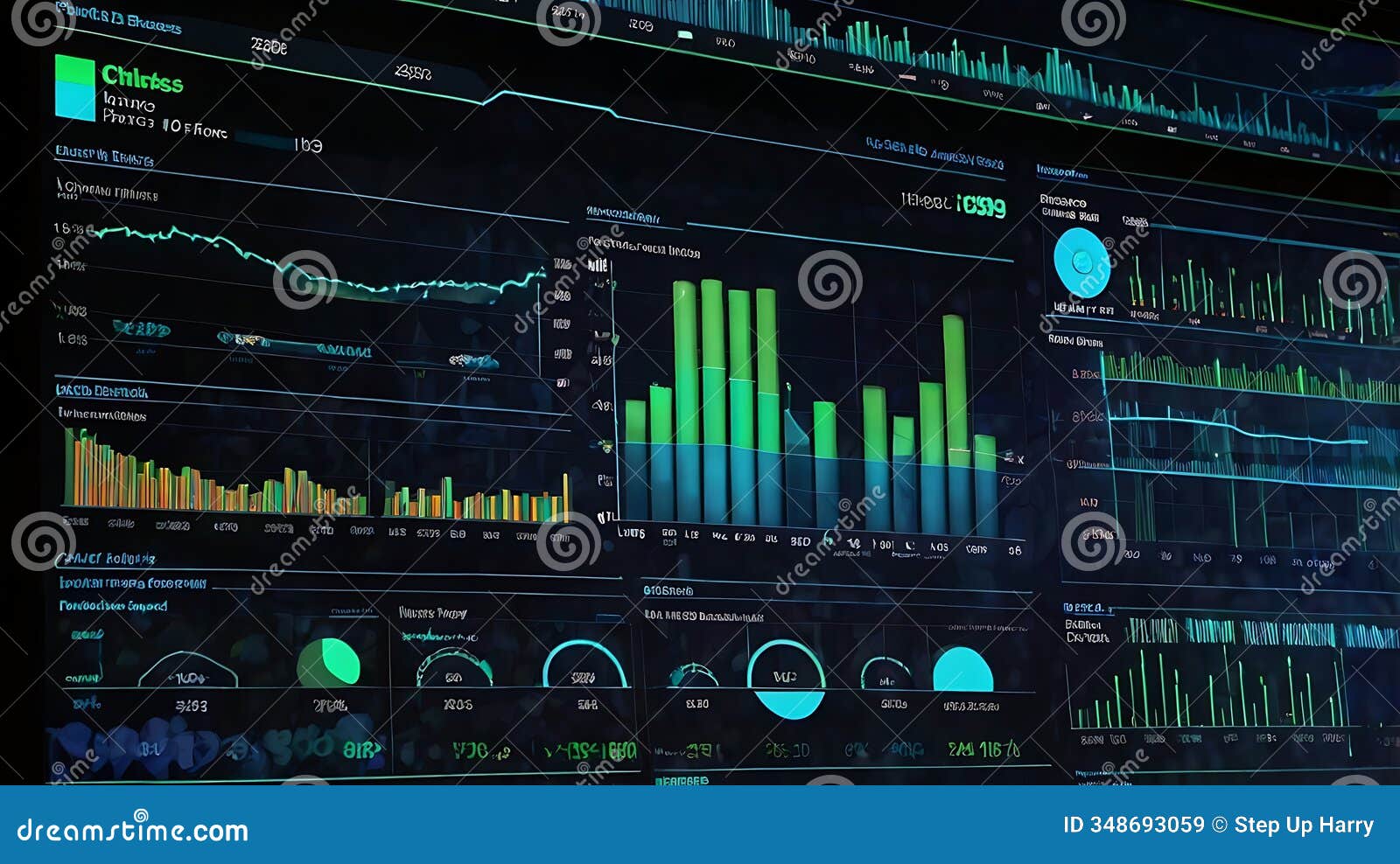 Tech Business Dashboard with Graphs, Icons, and Digital Data ...