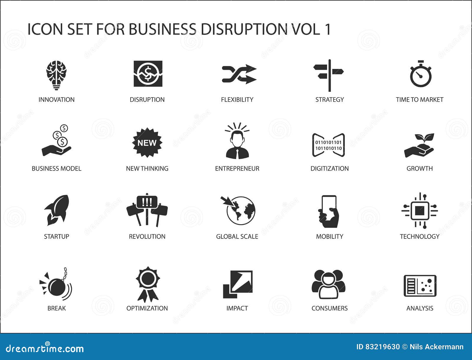 Digital Business Disruption Icon Set Stock Vector - Illustration of ...