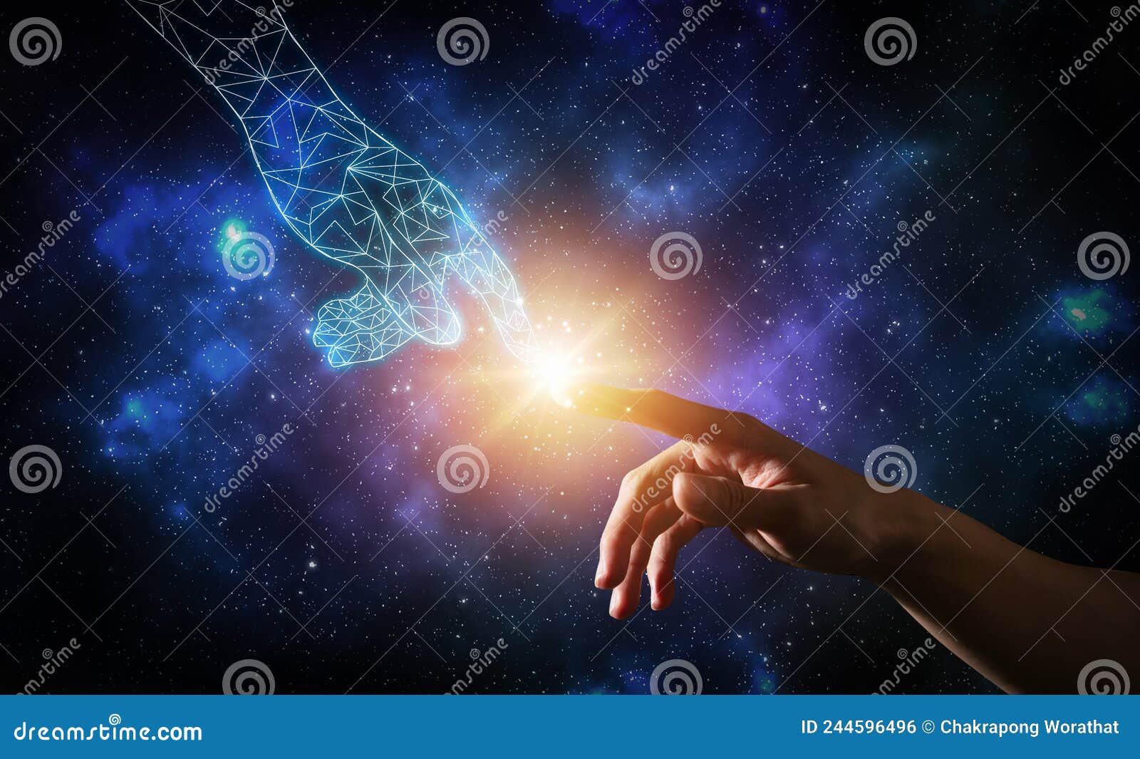Digital Business Hands Touching with Hand Polygon Pointing at Abstract ...