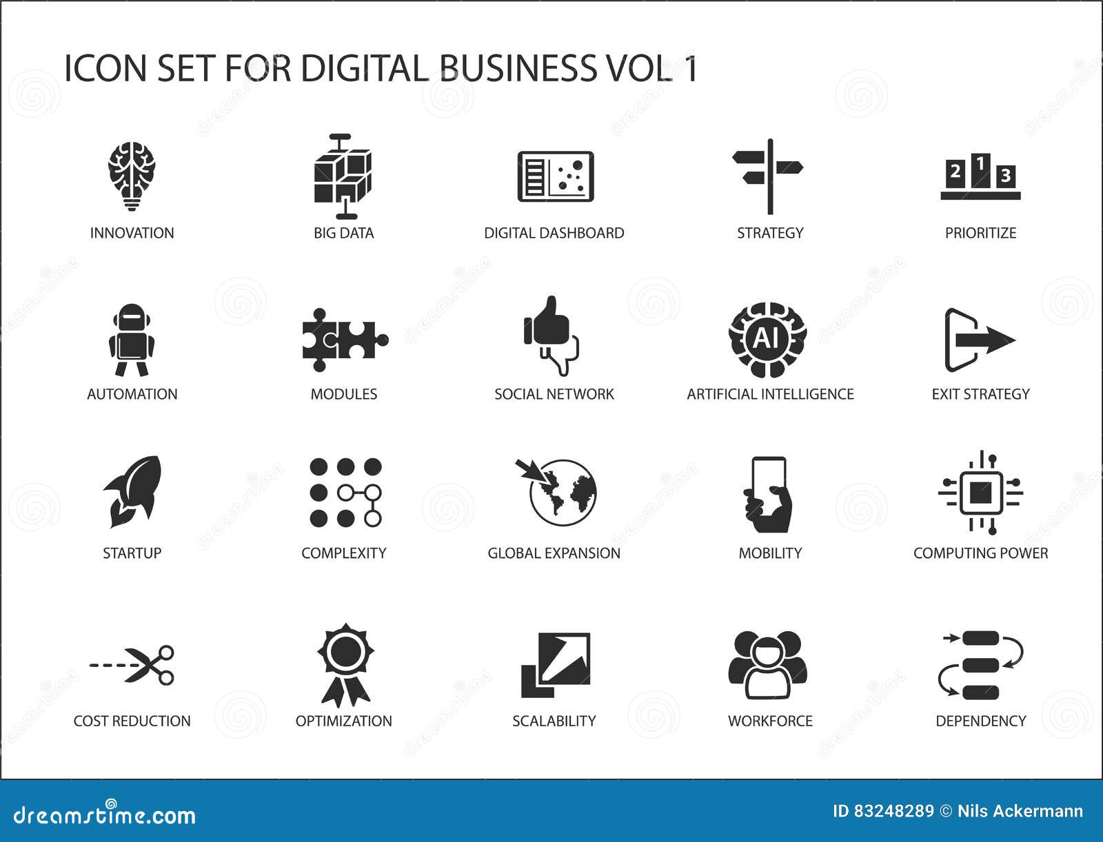 Digital business icon set stock vector. Illustration of intelligence ...